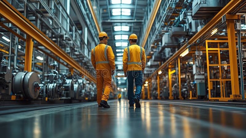 Workers in Safety Gear in Modern Factory Stock Photo - Image of power ...