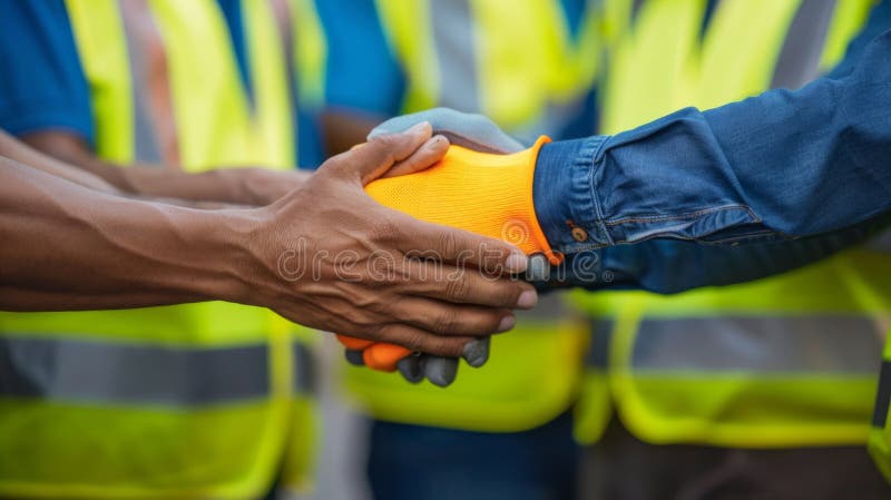 Handshake at Construction Site.AI Generated Image Stock Image - Image ...