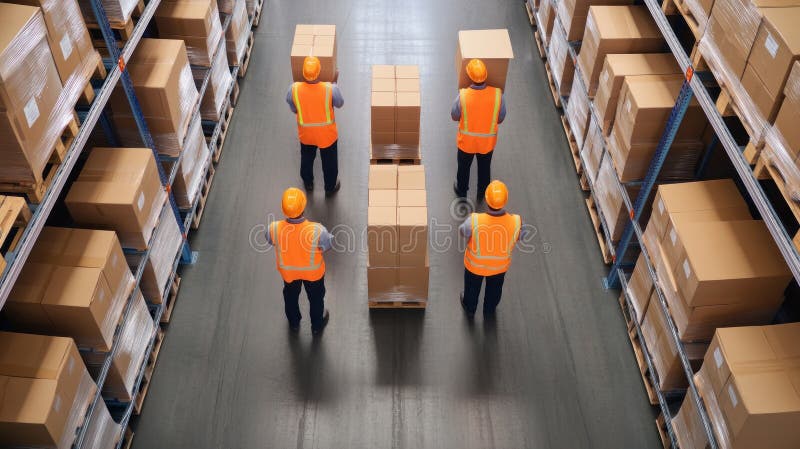 Workers in Safety Vests Moving Boxes in a Warehouse, Effective ...