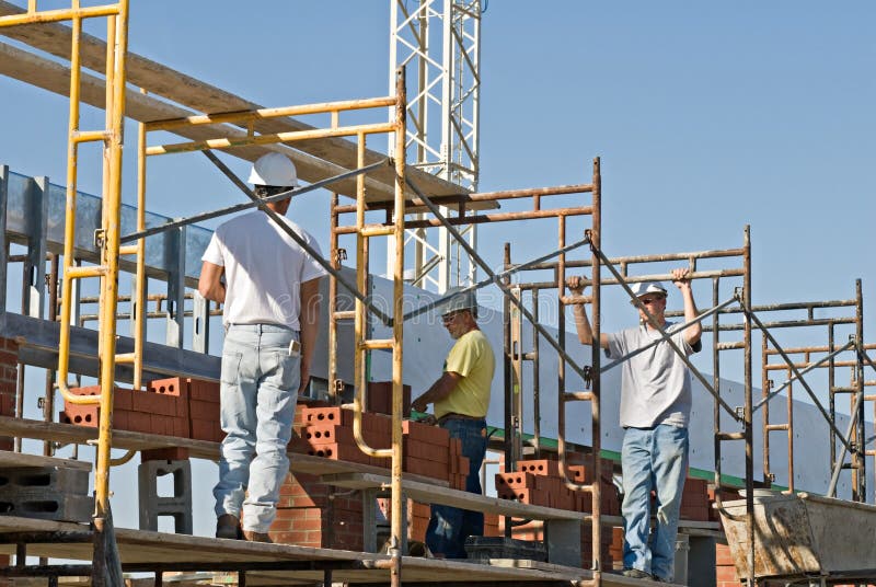 Workers on Scaffolding stock image. Image of blue, bricks - 8046785