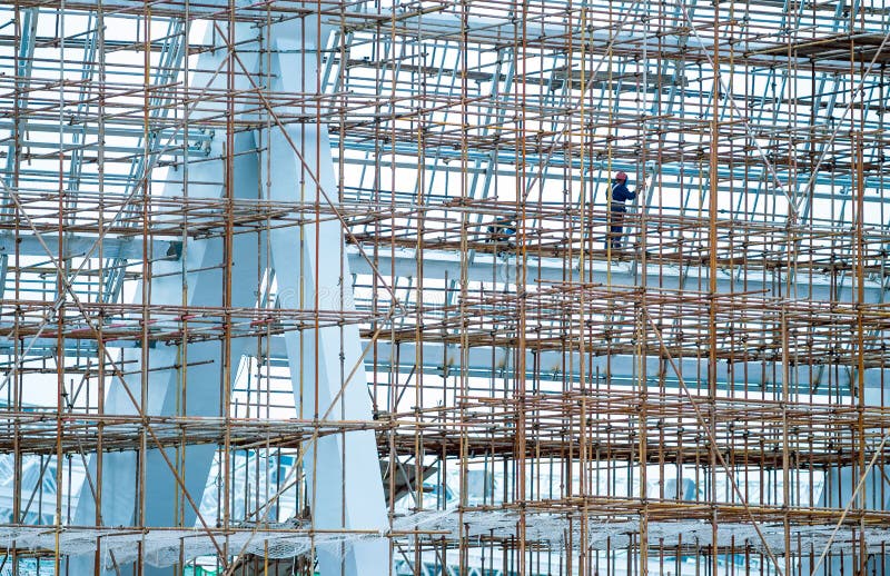 Workers on Scaffolding Work Stock Image - Image of building, teamwork ...