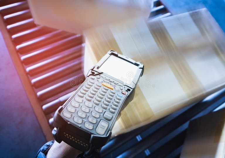 Workers Scanning Bar Code Scanner on Package Boxes. Shipping Storehouse ...
