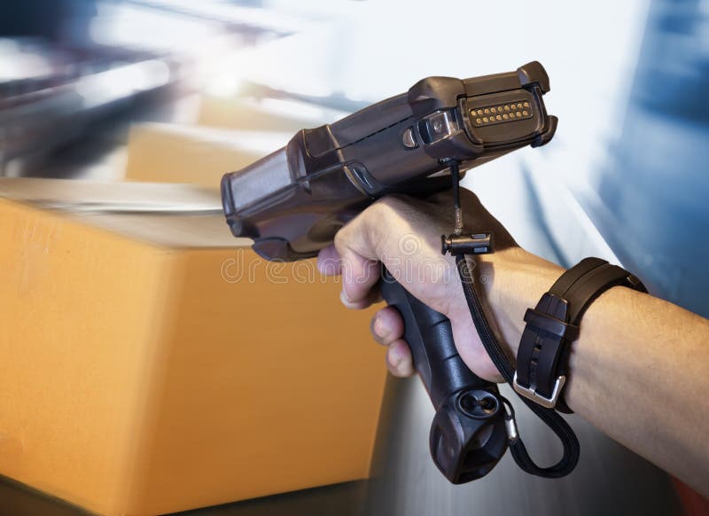 Workers Scanning Bar Code Scanner on Packaging Boxes. Shipping ...