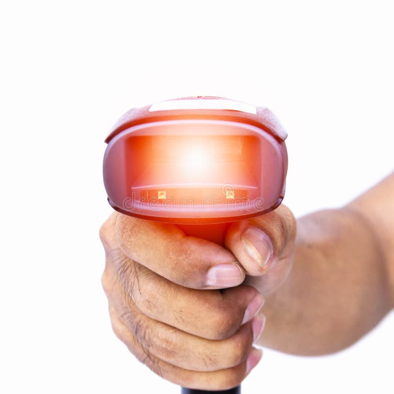 Workers Scanning Bar Code Scanner with Red Laser on White Background ...