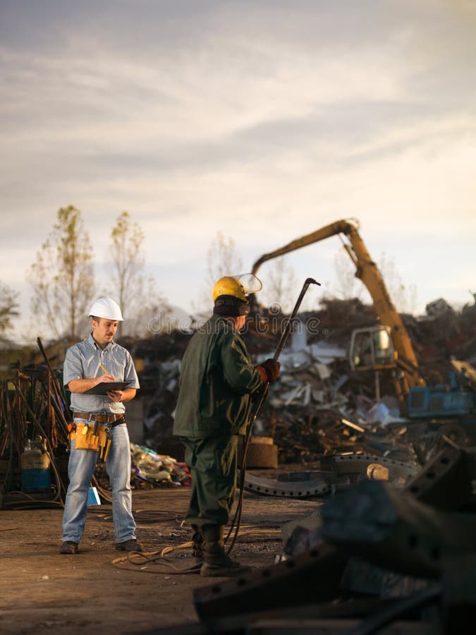 Workers at Scrap Metal Junkyard Stock Photo - Image of environment ...
