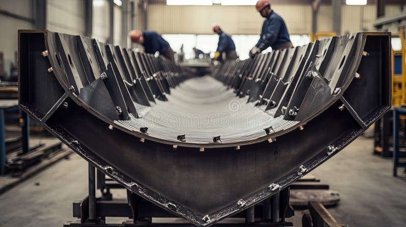 Workers Shaping and Cutting Metal in a Factory Environment with ...