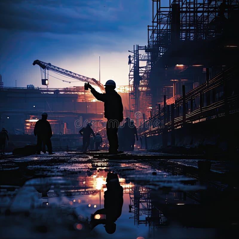 Workers Silhouettes in the Construction Site Stock Illustration ...