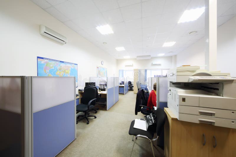 Workers Sit In Office With Separated By Partition Jobs Stock Photo ...