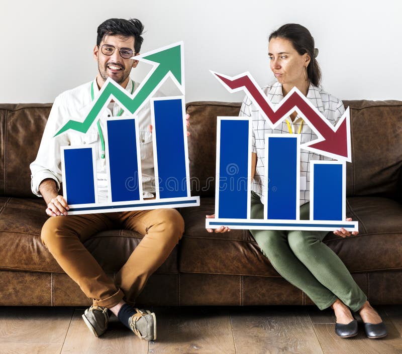 Workers Sitting on Couch Holding Infographic Icon Stock Image - Image ...