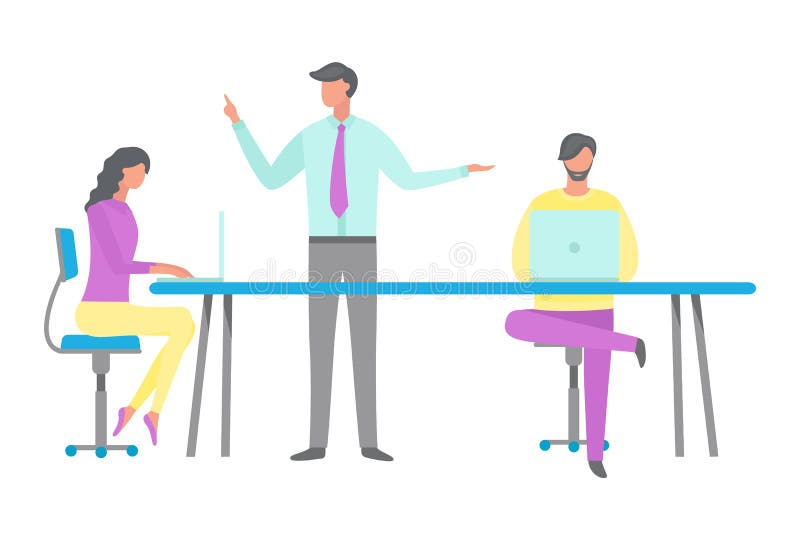 Manager and Workers in Office, Flat Style Vector Stock Vector ...