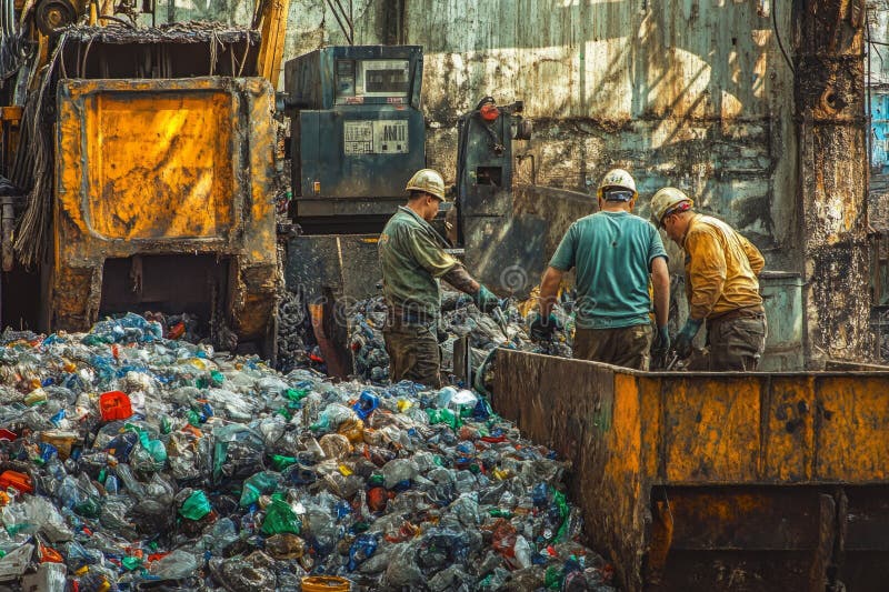 Workers Sort through Piles of Plastic Waste at a Recycling Facility ...