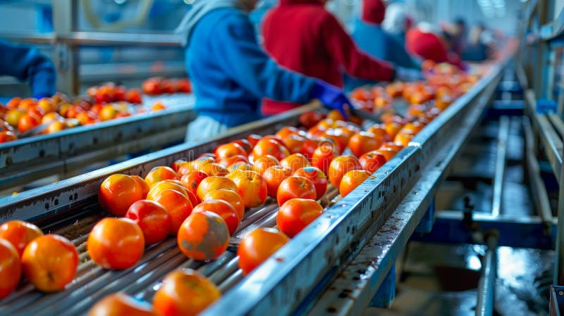 Workers Sorting Fresh Persimmon on Conveyor. Generative Ai Stock Illustration - Illustration of ...