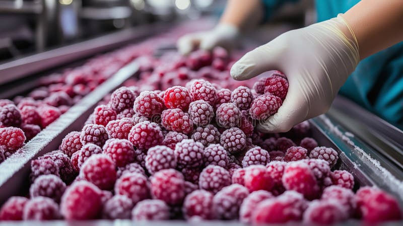 Workers Sorting Frozen Berries on a Production Line Stock Photo - Image ...