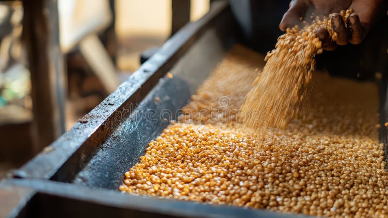 Workers Sorting Grains in a Rustic Facility Stock Photo - Image of ...