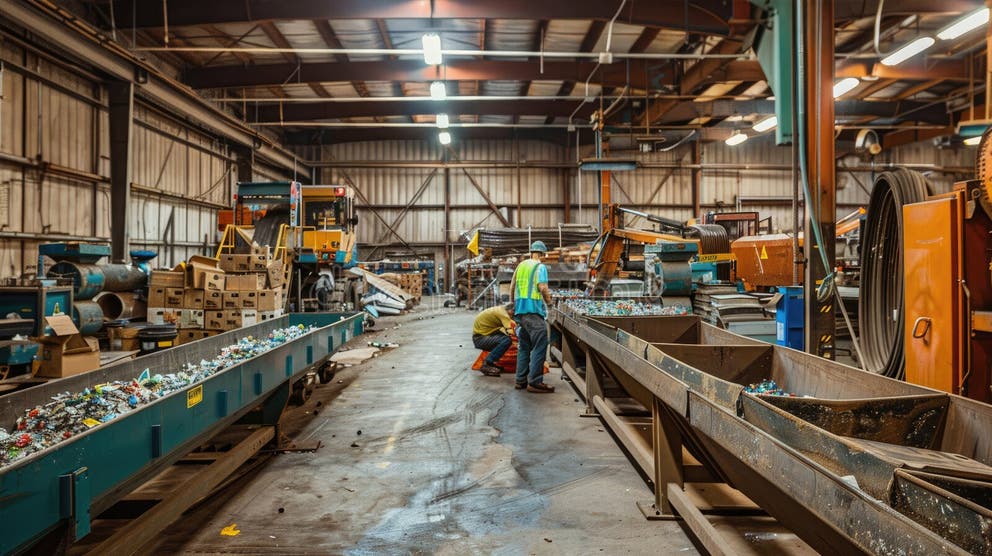 Workers Sorting Materials at Recycling Plant Stock Image - Image of ...