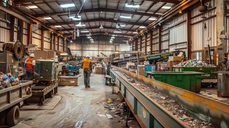 Workers Sorting Materials at Recycling Plant Stock Photo - Image of ...