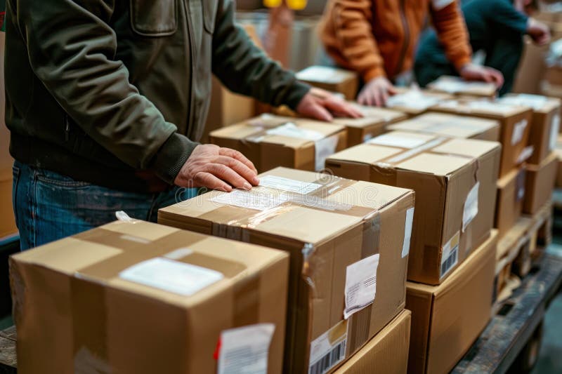 Workers Sorting Packages in a Warehouse. Stock Image - Image of ...