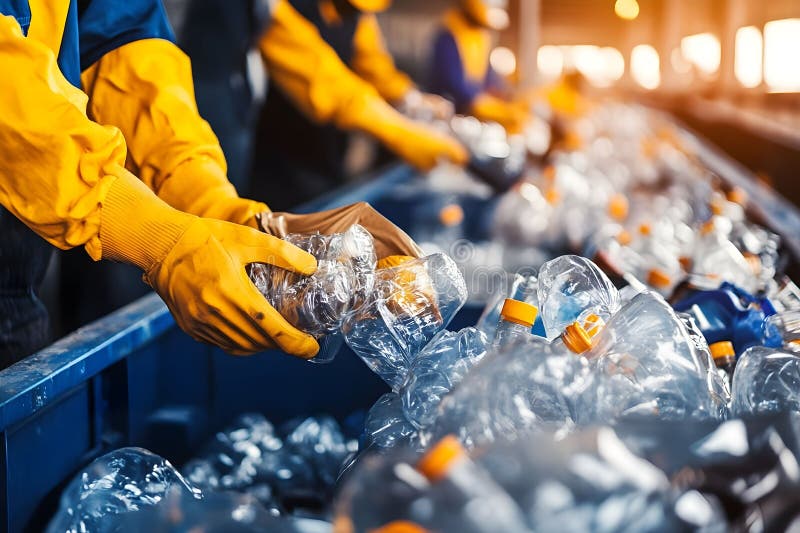 Workers Sorting Plastic Bottles at a Recycling Facility during the ...