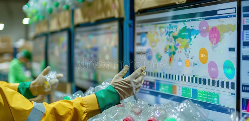 Workers Sorting Plastic Waste in Recycling Facility with Data ...