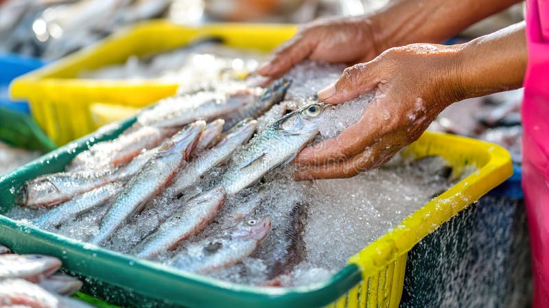 Workers Sorting and Processing Fresh Fish in an Industrial Fishery ...