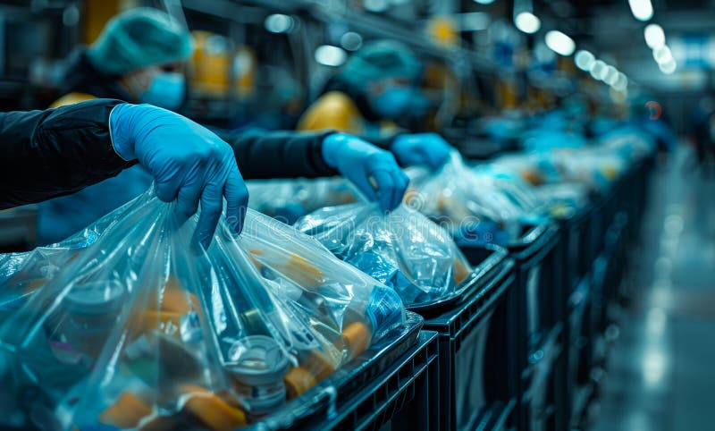 Workers are Sorting the Product into Plastic Bags at the Food Factory ...