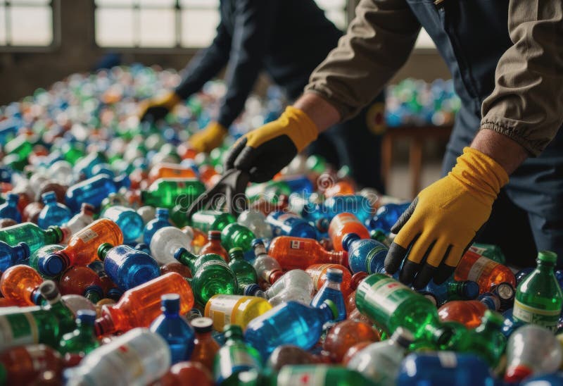 Recycling Workers Collecting Sorted Materials in Suburban Neighborhood ...