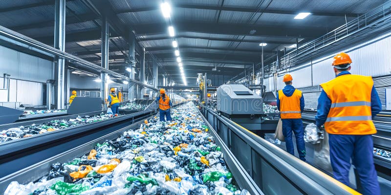 Workers Sorting Waste at Modern Recycling Facility Stock Illustration ...