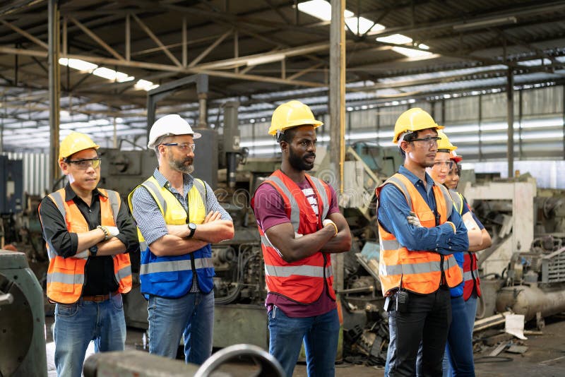 Workers and Workers are Standing in the Factory. Group Staff Standing ...