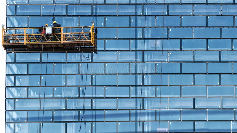Workers, Standing in the Ropes Installation Basket, Wash Skyscraper ...