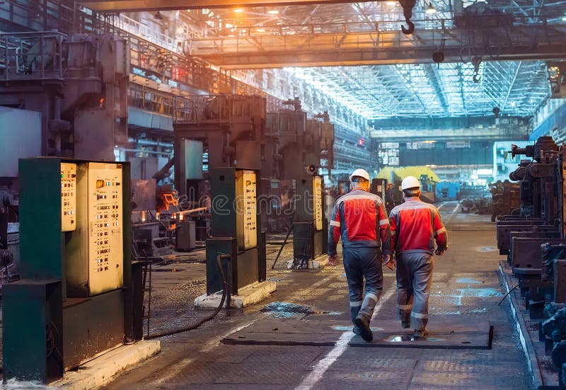 Workers in the Steel Mill on the Factory Stock Image - Image of light ...