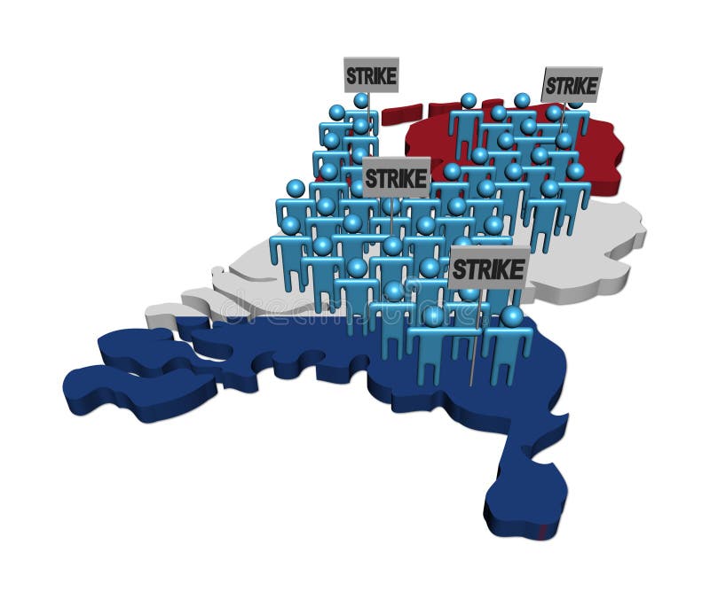 Workers on Strike on Netherlands Map Flag Illustration Stock ...