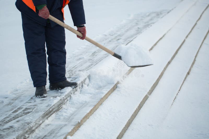 Workers Sweep Snow from Road in Winter, Cleaning Road from Snow Storm ...