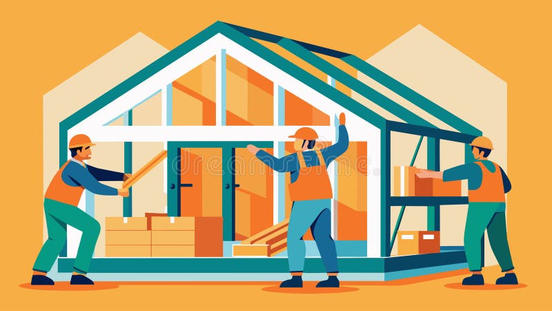 Workers Swiftly Completing the Interior Framing of a Modular Home ...