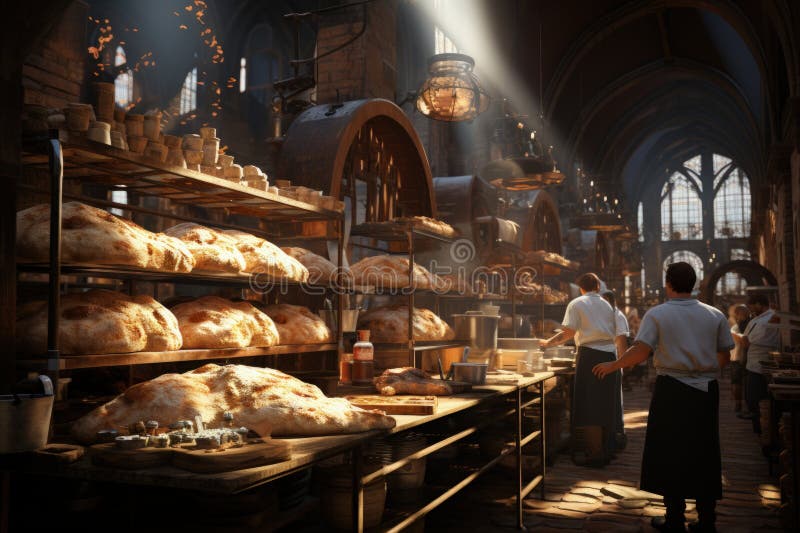 Workers Team on Bread Factory Stock Image - Image of communication ...