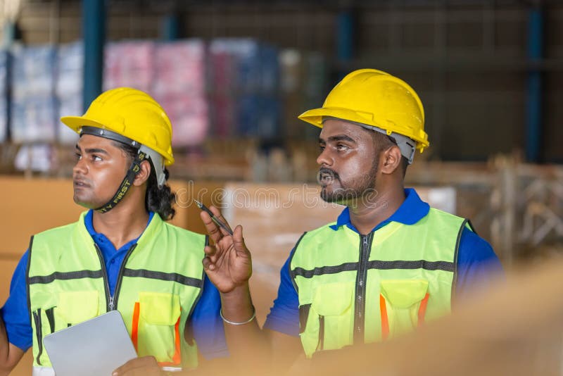 Workers Team Taking Inventory in Factory Warehouse, Foreman Workers ...