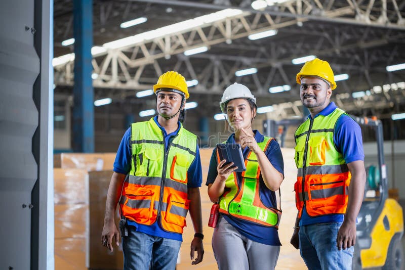Workers Team Taking Inventory in Factory Warehouse, Warehouse Worker ...