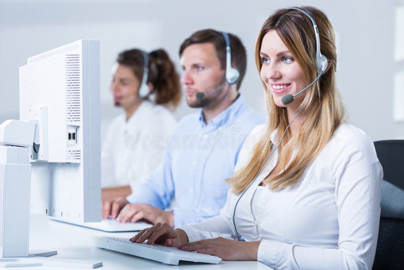 Co-workers in Telemarketing Office Stock Image - Image of positive ...