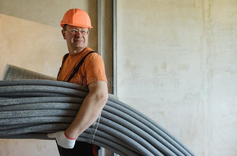 Workers with Thermal Insulation Stock Image - Image of polystyrene ...
