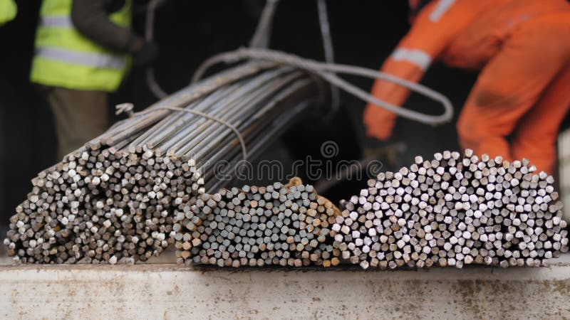 Unloading a Steel Structure Using a Pneumatic Forklift. Stock Footage ...