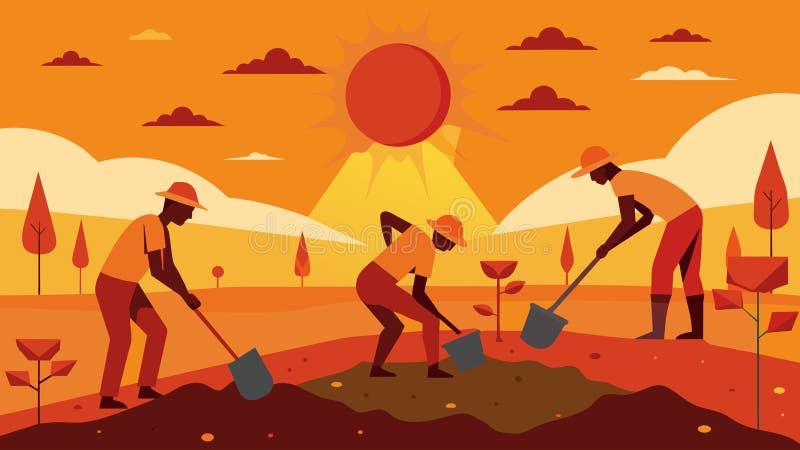 Workers Toiling in the Sweltering Sun Digging Deep Trenches To Drain ...