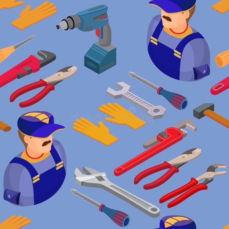 Workers and Tools Seamless Pattern. Stock Vector - Illustration of flat ...