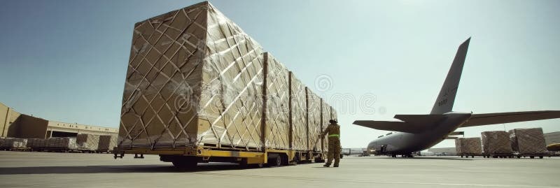 Cargo Loading Activity at an Airport with Pallets and a Transport ...