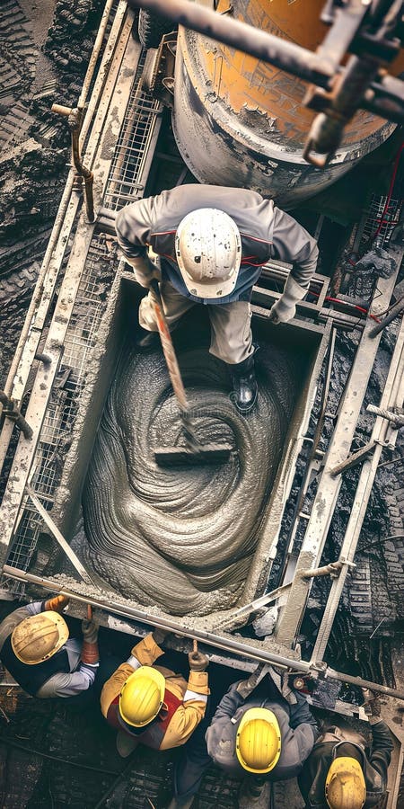 Workers in Uniform Pouring Concrete Stock Photo - Image of pouring ...