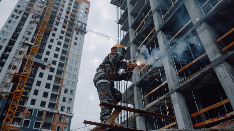 Workers in Uniform and Protective Masks are Welding the Structure on ...