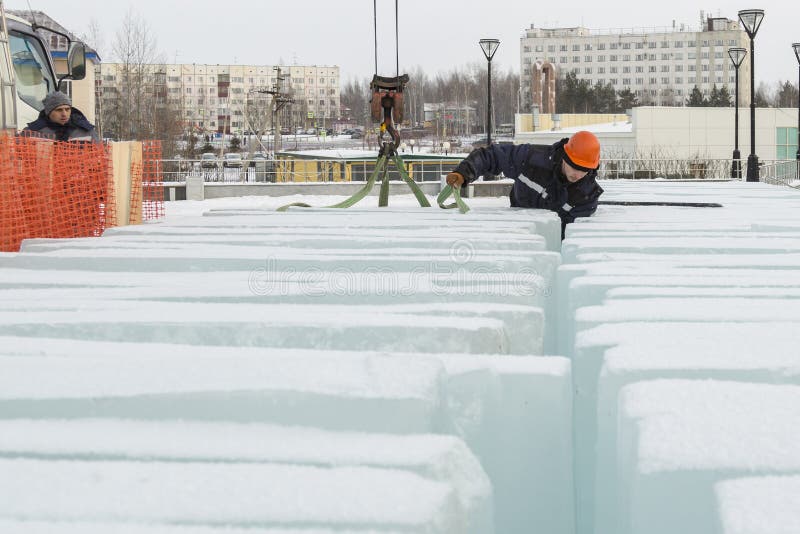 Workers Unloading Ice Blocks from a Car Stock Image - Image of hook ...