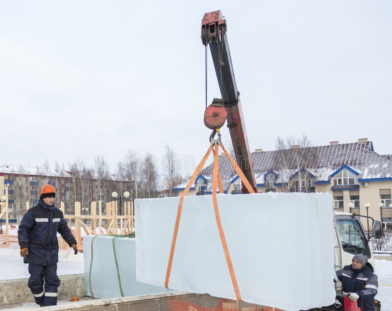 Workers Unloading Ice Blocks from a Car Stock Image - Image of nature ...