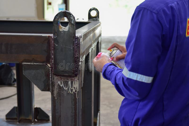 Workers Use Cleaner for Remove the Penetrant..this is Second Step of ...