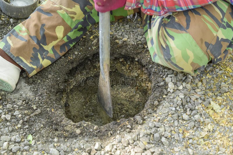 Workers are Using Equipment To Dig Holes in the Ground Stock Photo ...