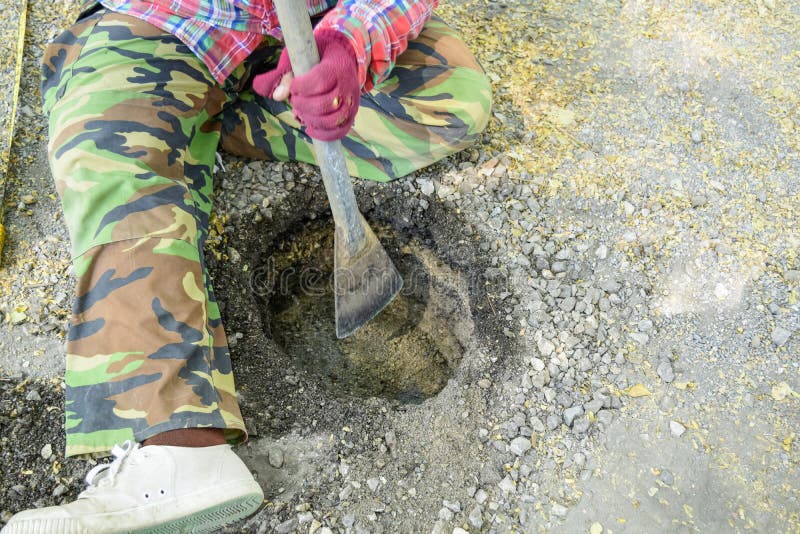 Workers are Using Equipment To Dig Holes in the Ground Stock Image ...