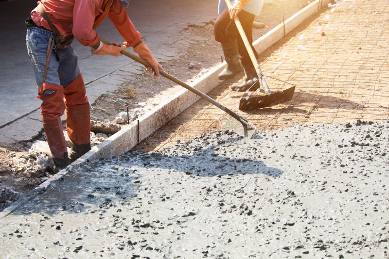 Workers are Using Tools To Smooth the Concrete Floor Stock Photo ...